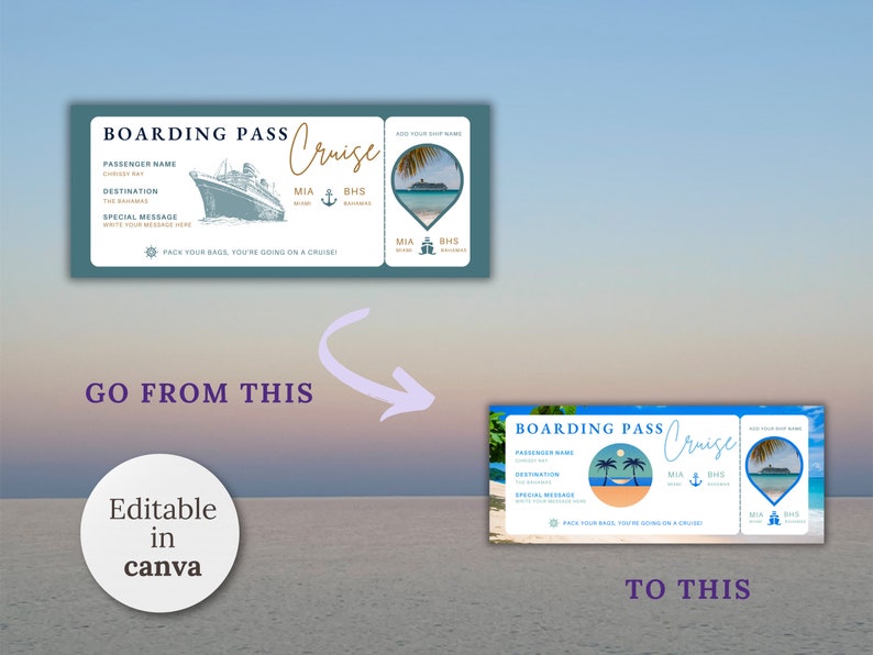 Editable Cruise Boarding Pass Template: Surprise Vacation Gift (canva ...