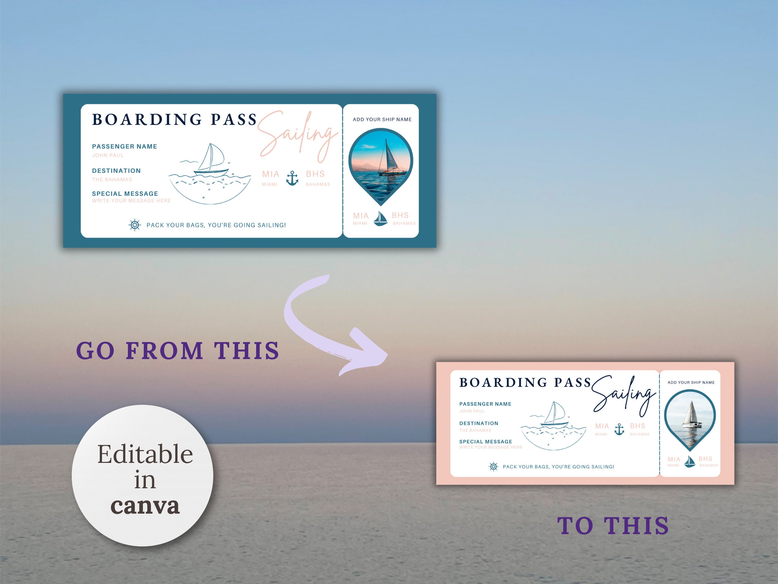Sailing Boarding Pass Ticket: Surprise Vacation Gift (editable, Digital ...