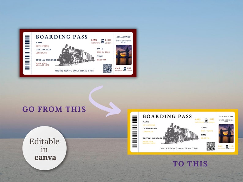 Boarding Pass Train Voucher | Personalise Gift Certificate Template ...