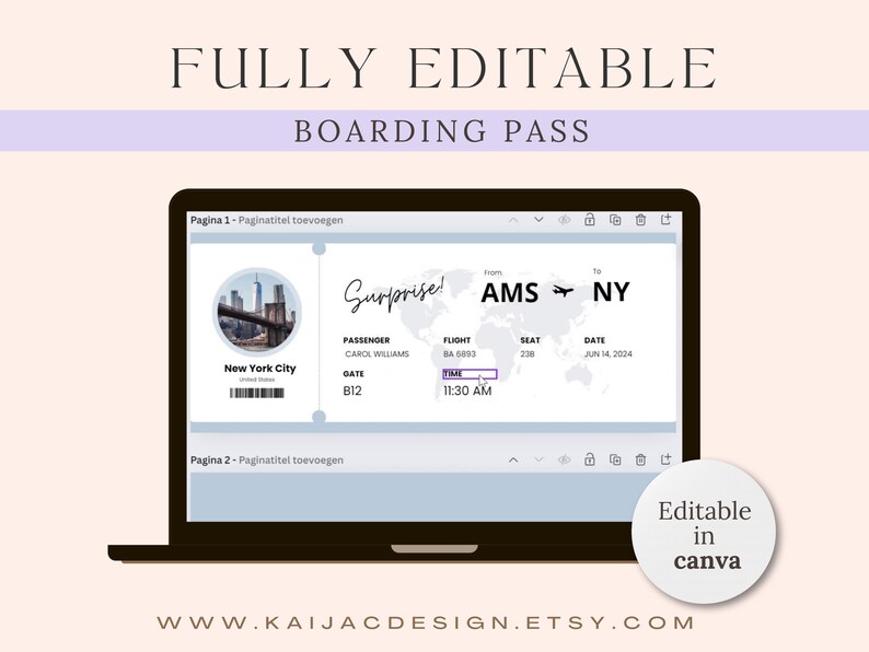Editable Boarding Pass Template: Surprise Getaway Ticket (canva) - Etsy