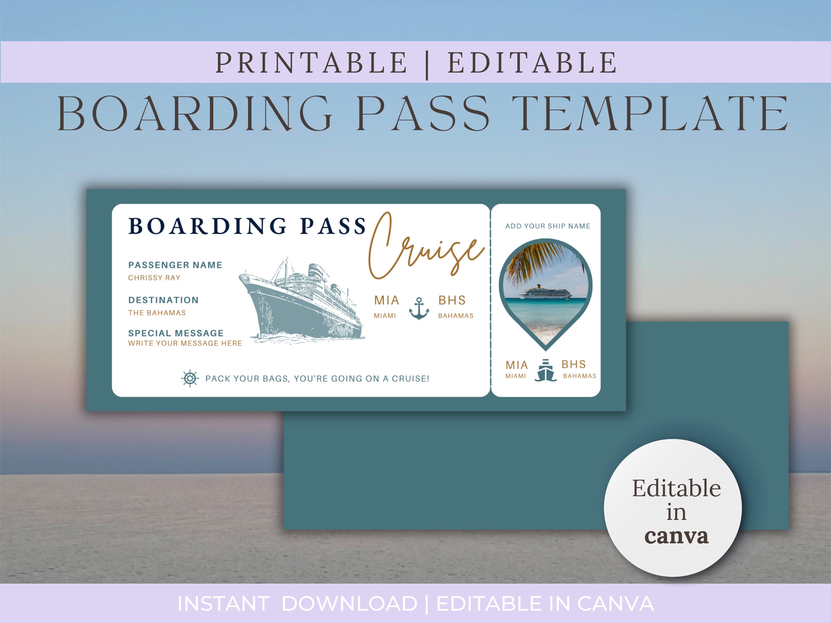 Editable Cruise Boarding Pass Template: Surprise Vacation Gift (canva ...