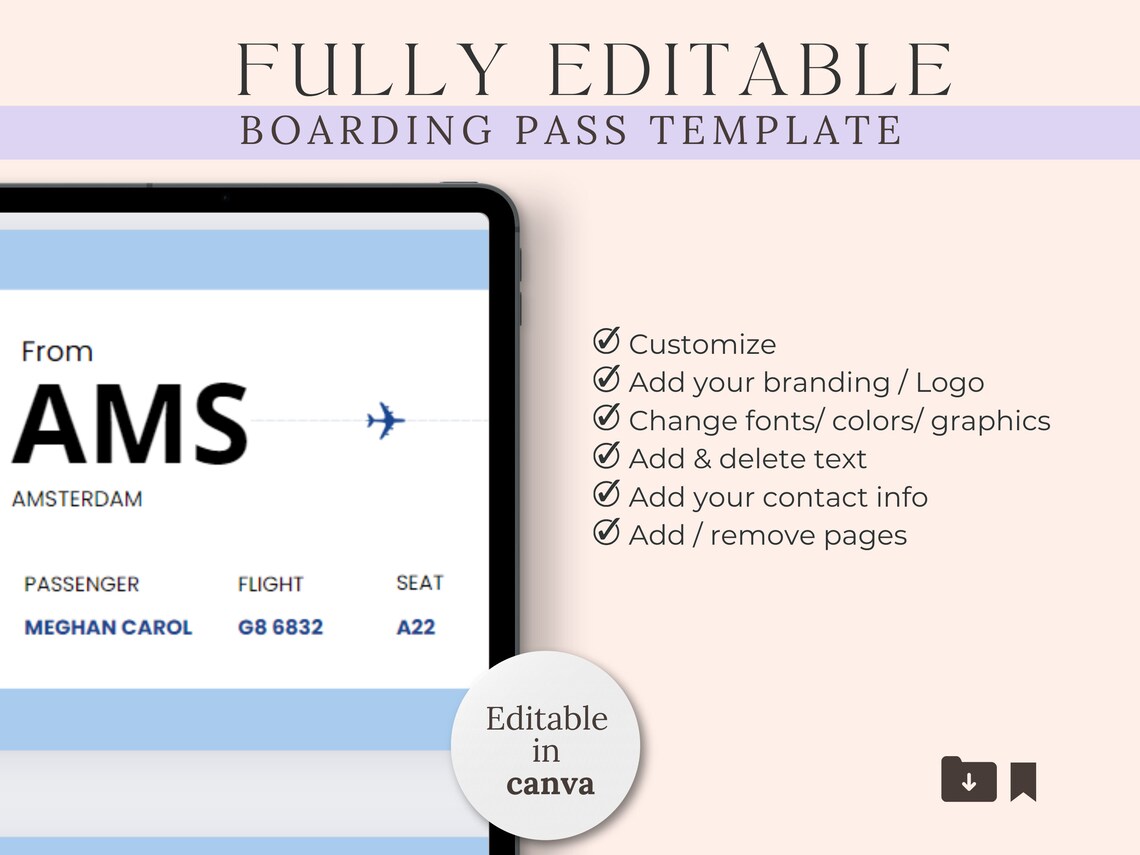 Boarding Pass Template With Editable QR Code Editable Boarding Pass ...
