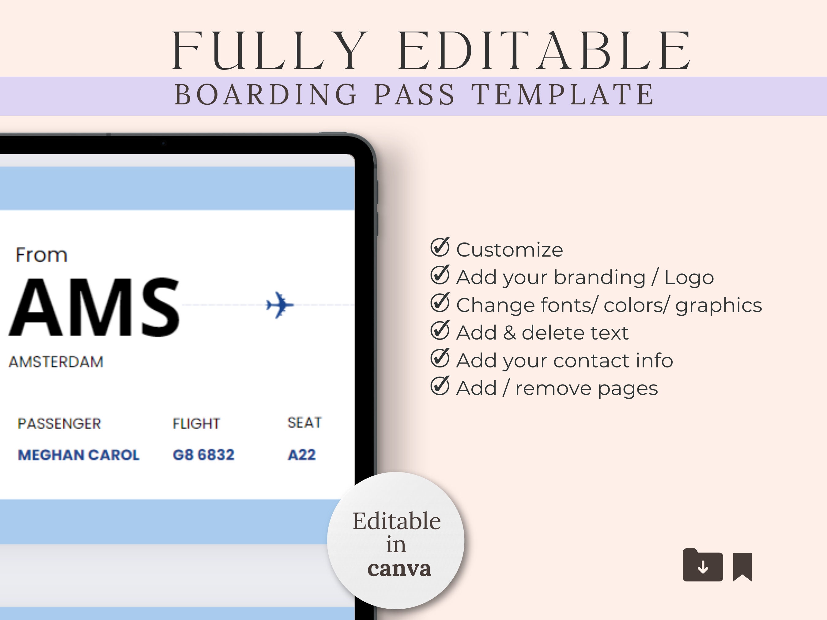 Boarding Pass Template With Editable QR Code Editable Boarding Pass ...