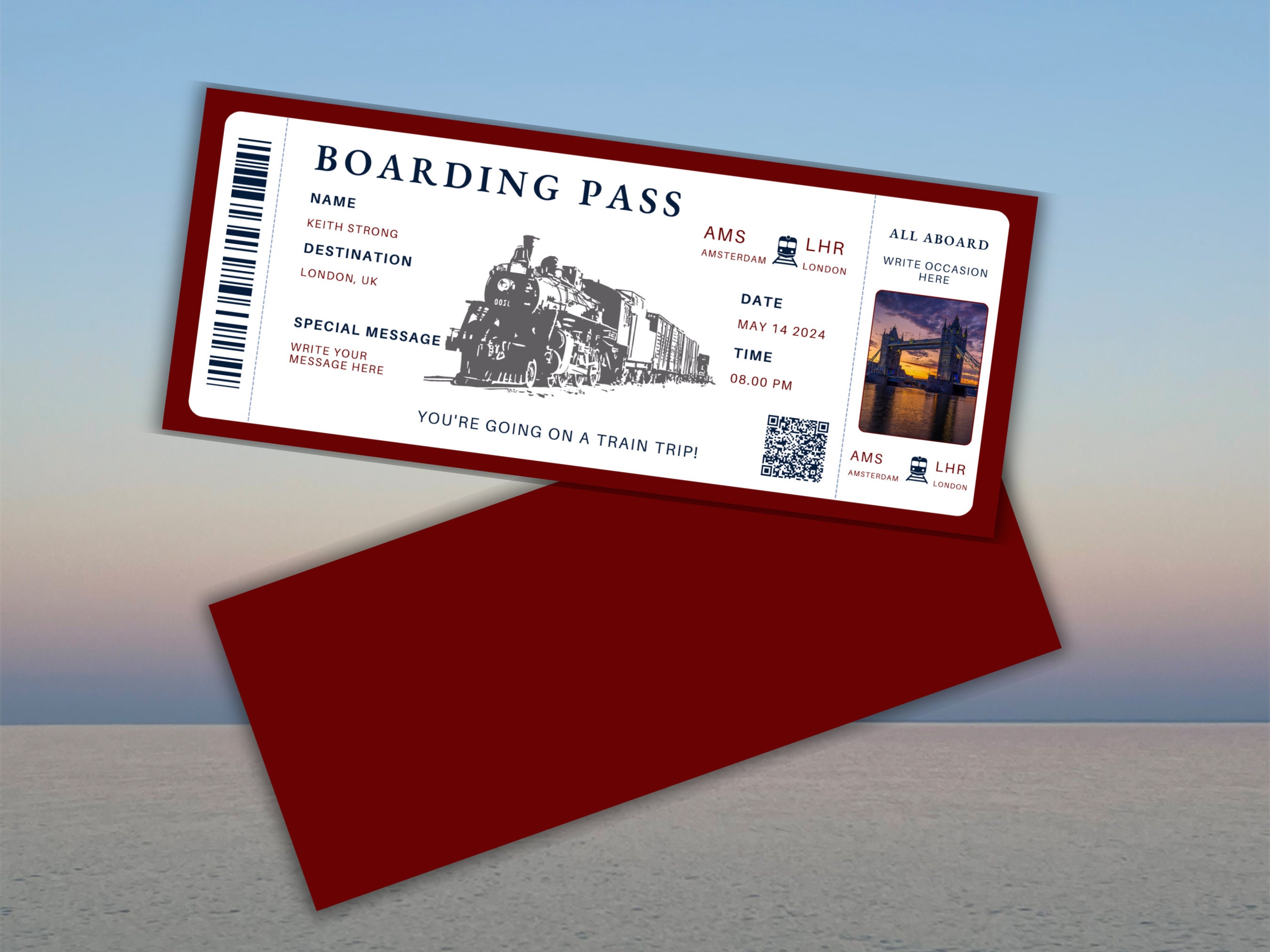 Boarding Pass Train Voucher | Personalise Gift Certificate Template ...