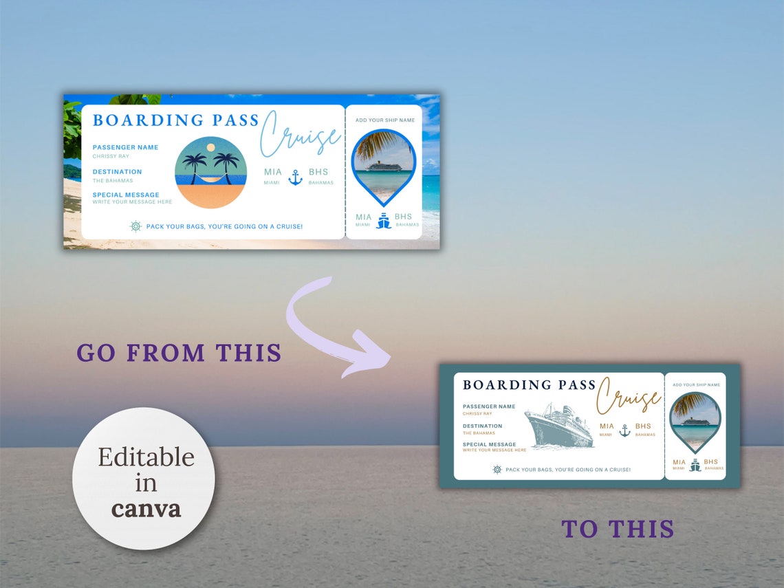 Cruise Boarding Pass Editable Template Cruise Vacation Editable Ticket ...