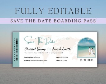 Boarding Pass Save the Date Invite Editable Boarding Pass Template ...