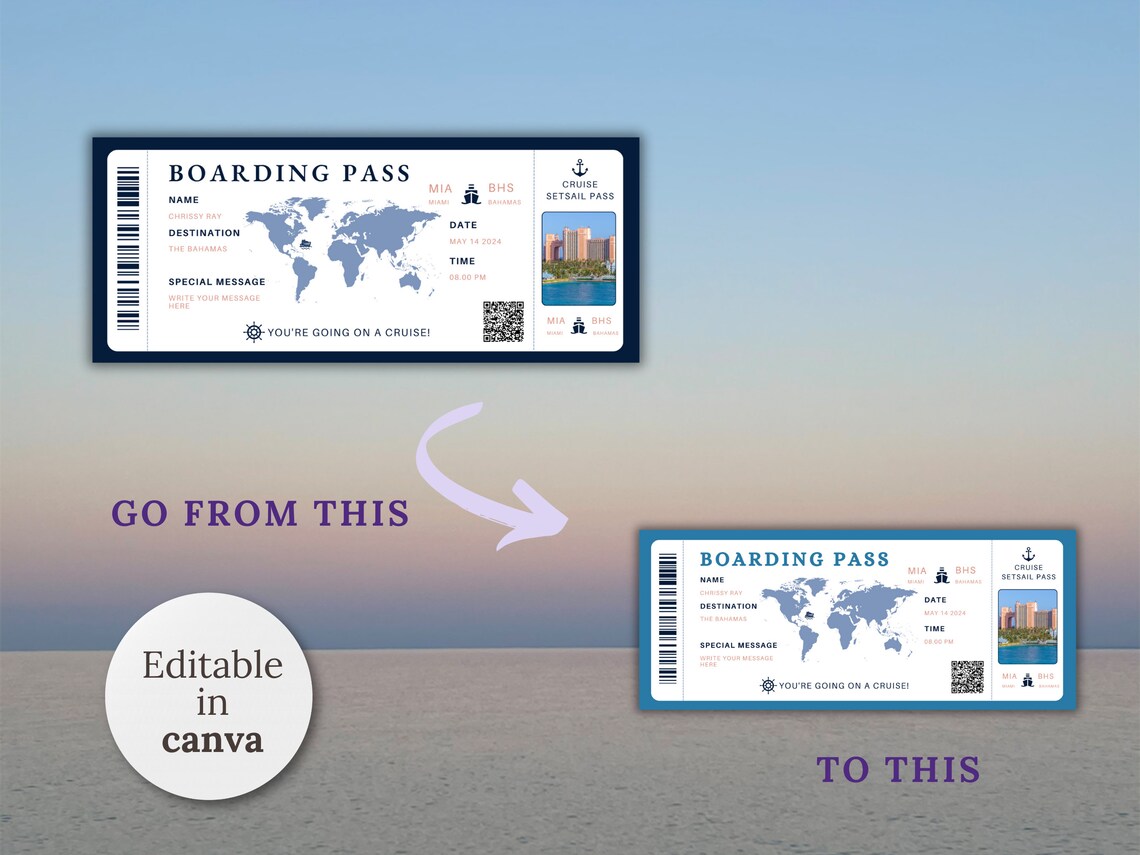Cruise Boarding Pass Editable Template | Cruise Vacation Editable ...