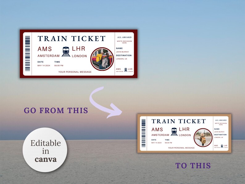 Train Ticket Red | Boarding Pass Train Voucher | Personalise Gift ...