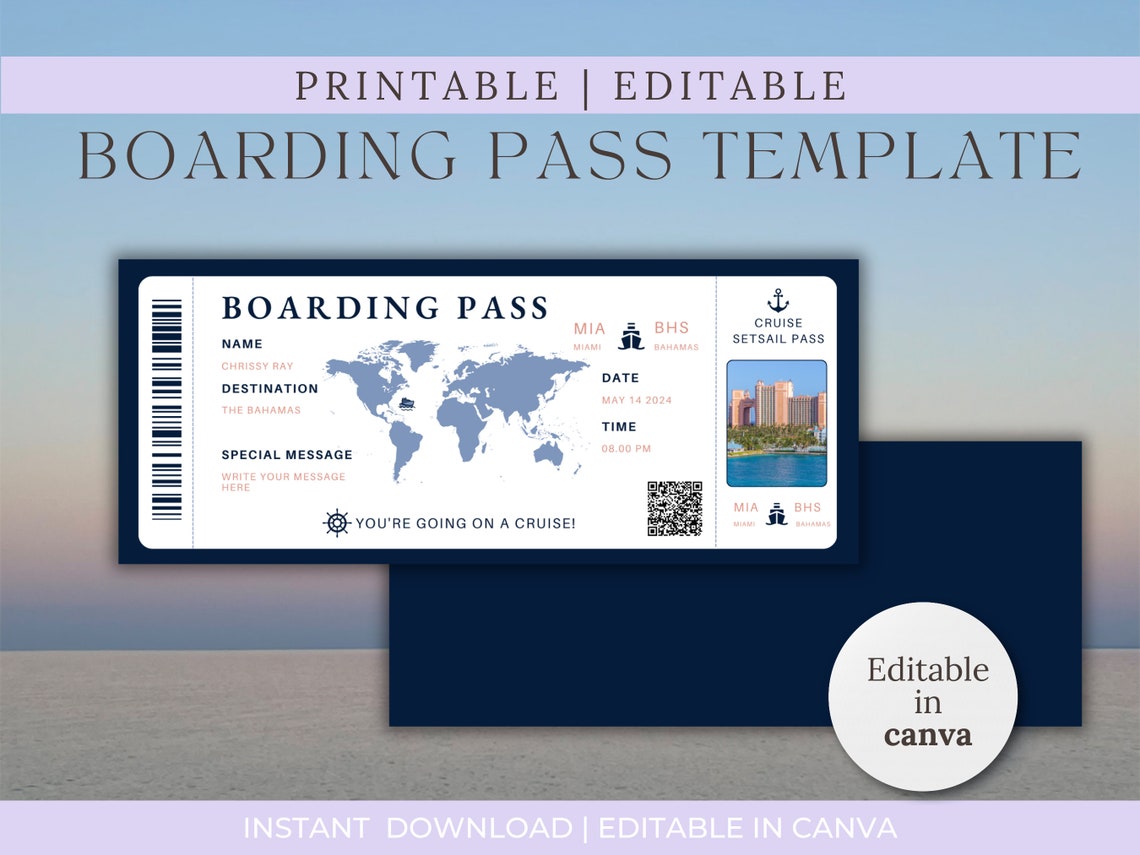Cruise Boarding Pass Editable Template | Cruise Vacation Editable ...