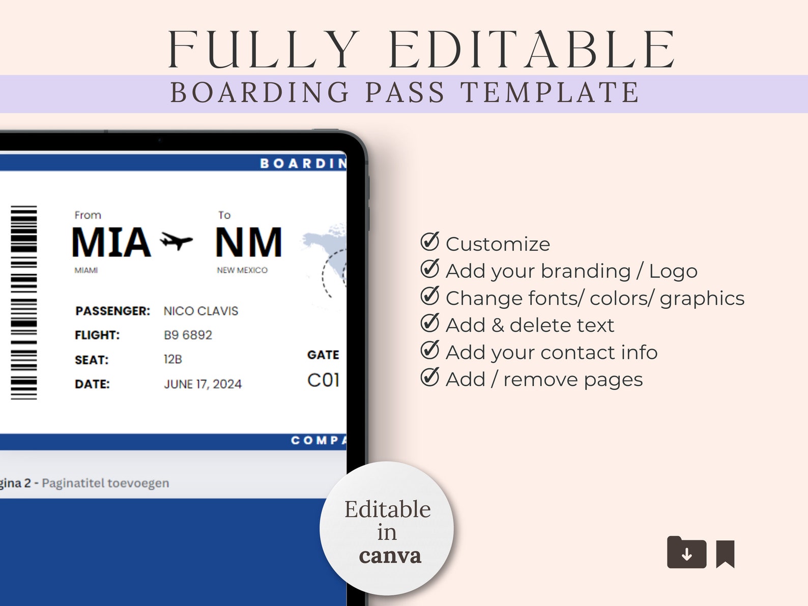 Boarding Pass Template Editable Boarding Pass Gift Printable Tickets ...