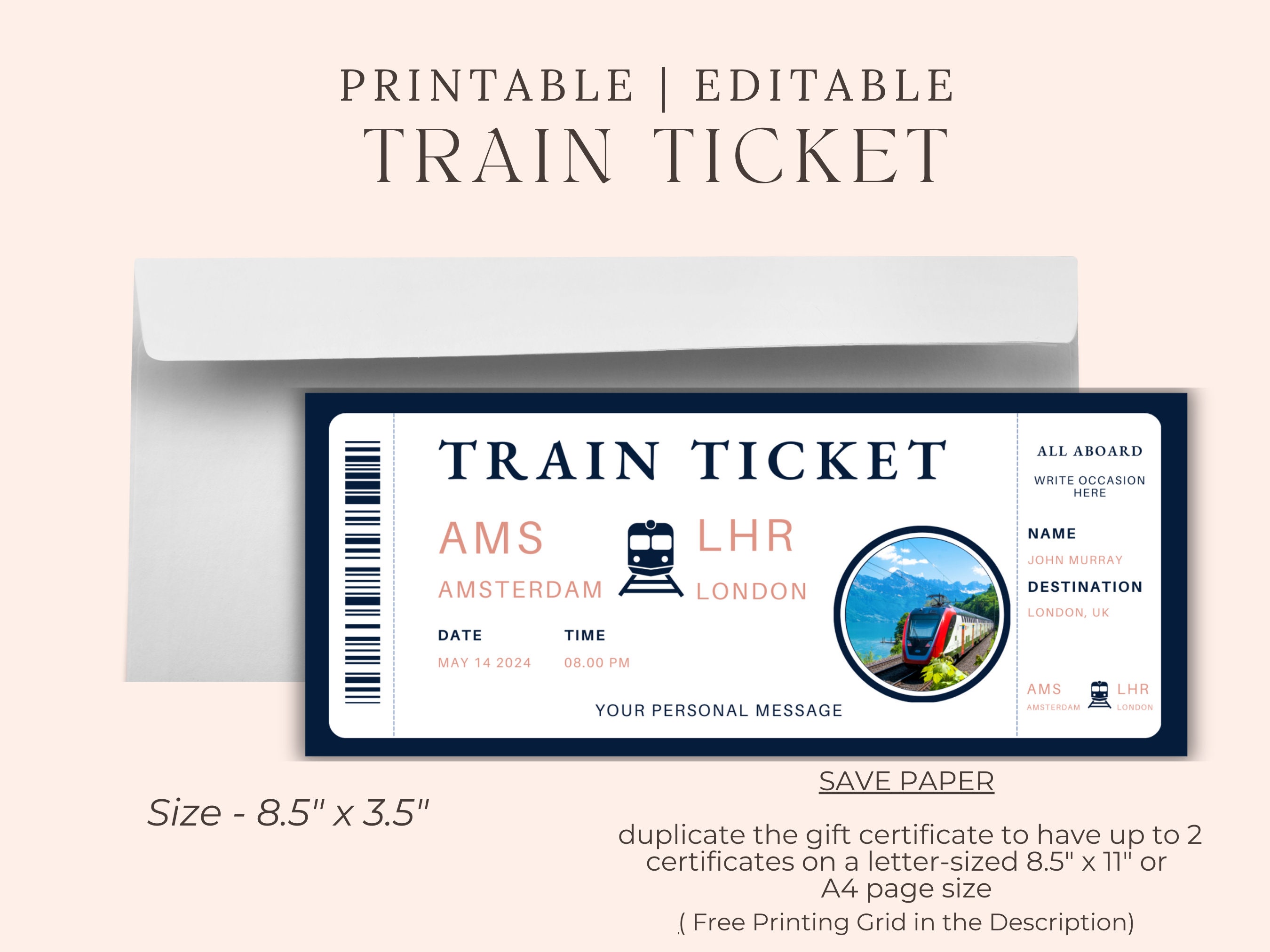 Train Ticket | Boarding Pass Train Voucher | Personalise Gift ...
