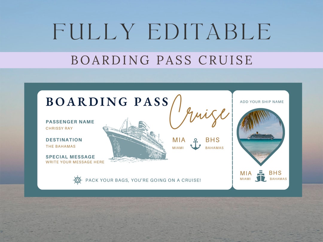 Cruise Boarding Pass Editable Template | Cruise Vacation Editable Ticket | Cruise Surprise ...