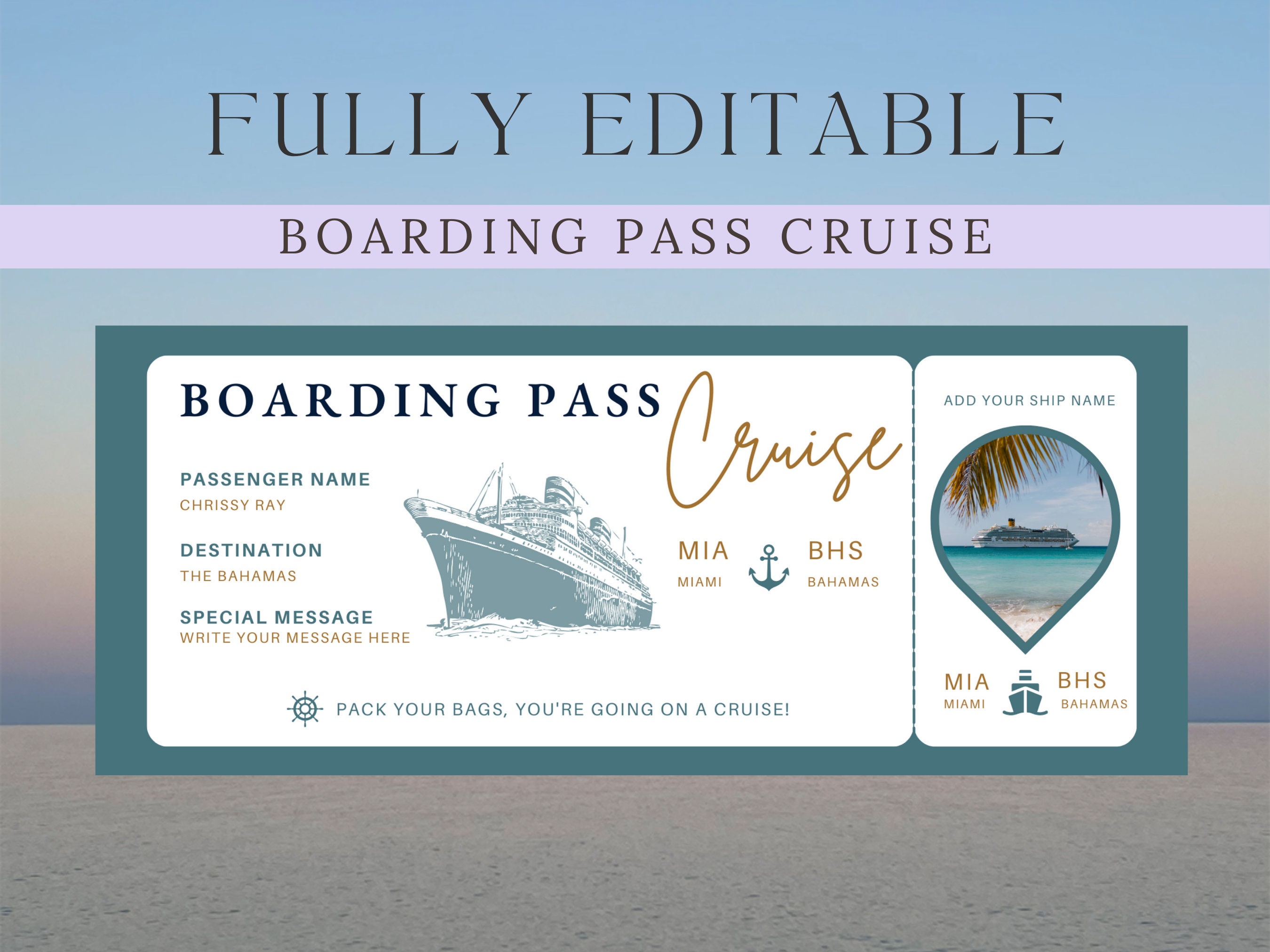 Cruise Boarding Pass Editable Template | Cruise Vacation Editable ...