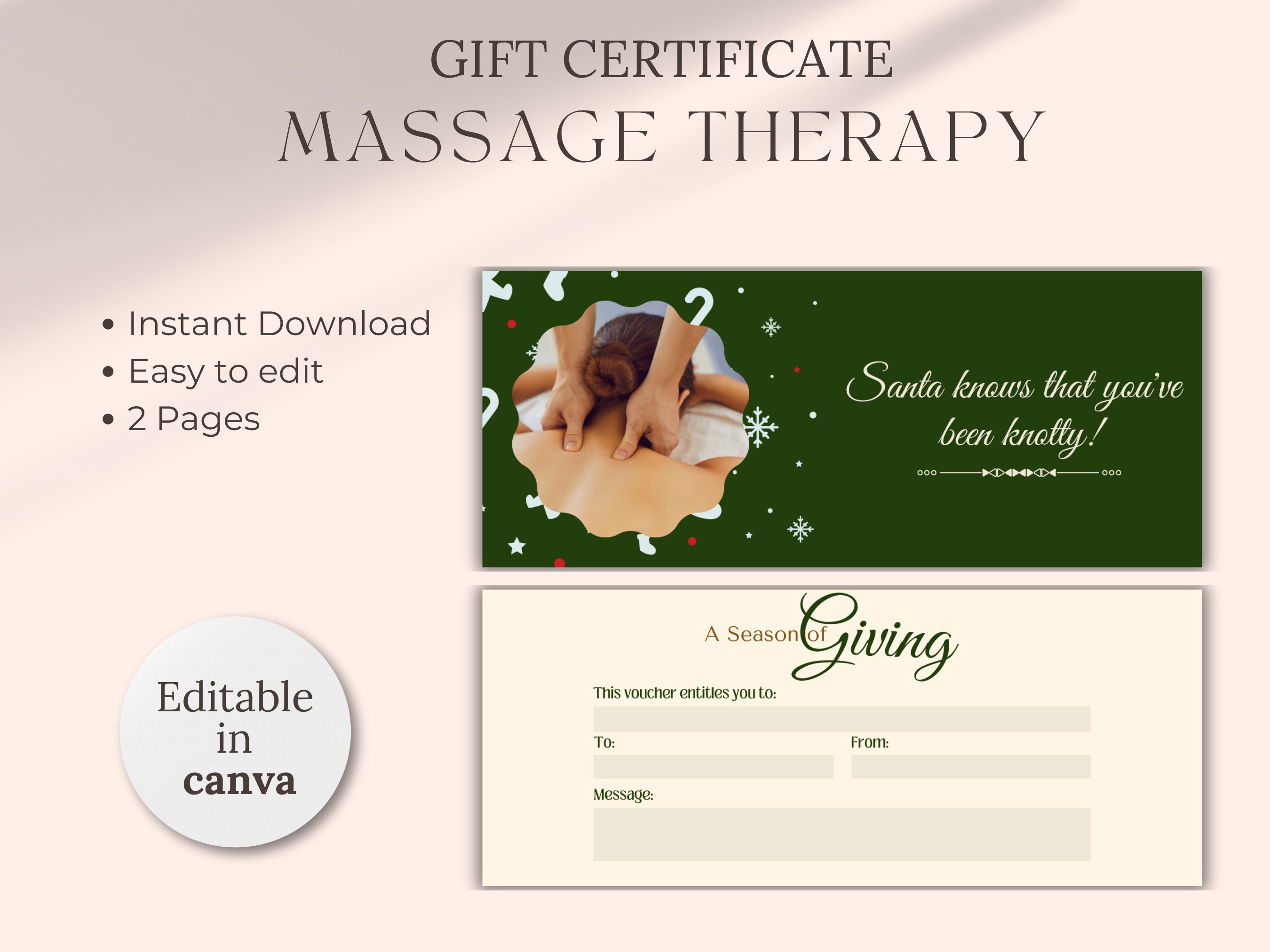 Editable Massage T Certificate Massage Printable T Card Spa Massage T Voucher Instant