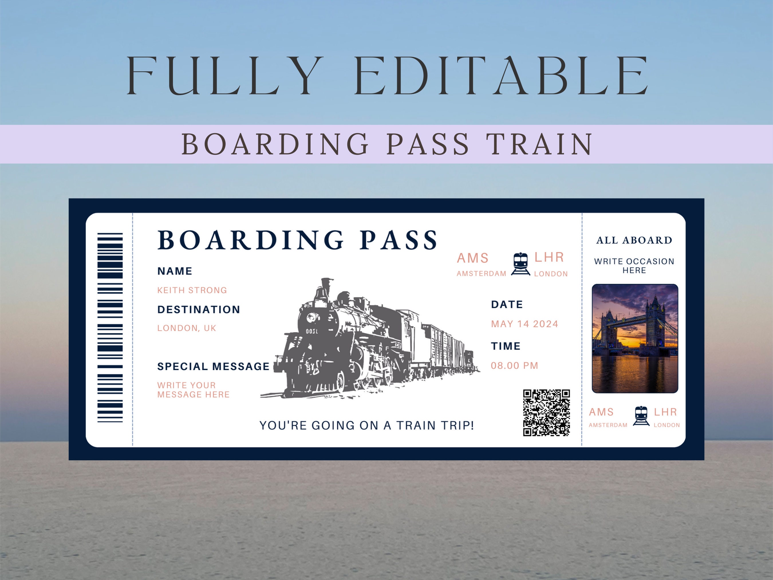 Boarding Pass Train Voucher Personalise Gift Certificate Template ...
