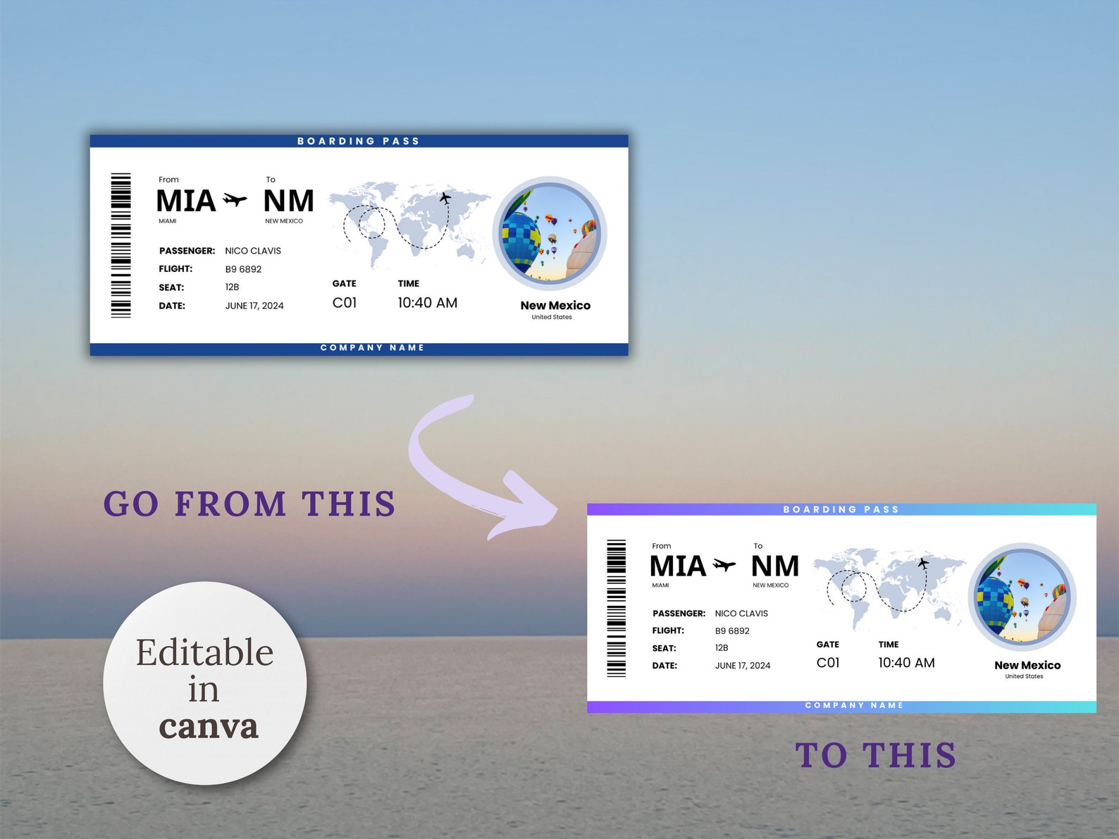 Boarding Pass Template Editable Boarding Pass Gift Printable Tickets ...