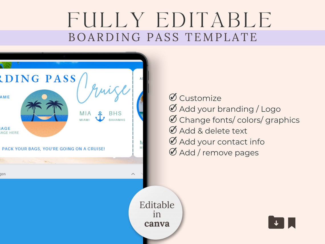 Cruise Boarding Pass Editable Template Cruise Vacation Editable Ticket ...