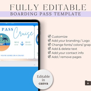 Cruise Boarding Pass Editable Template | Cruise Vacation Editable ...