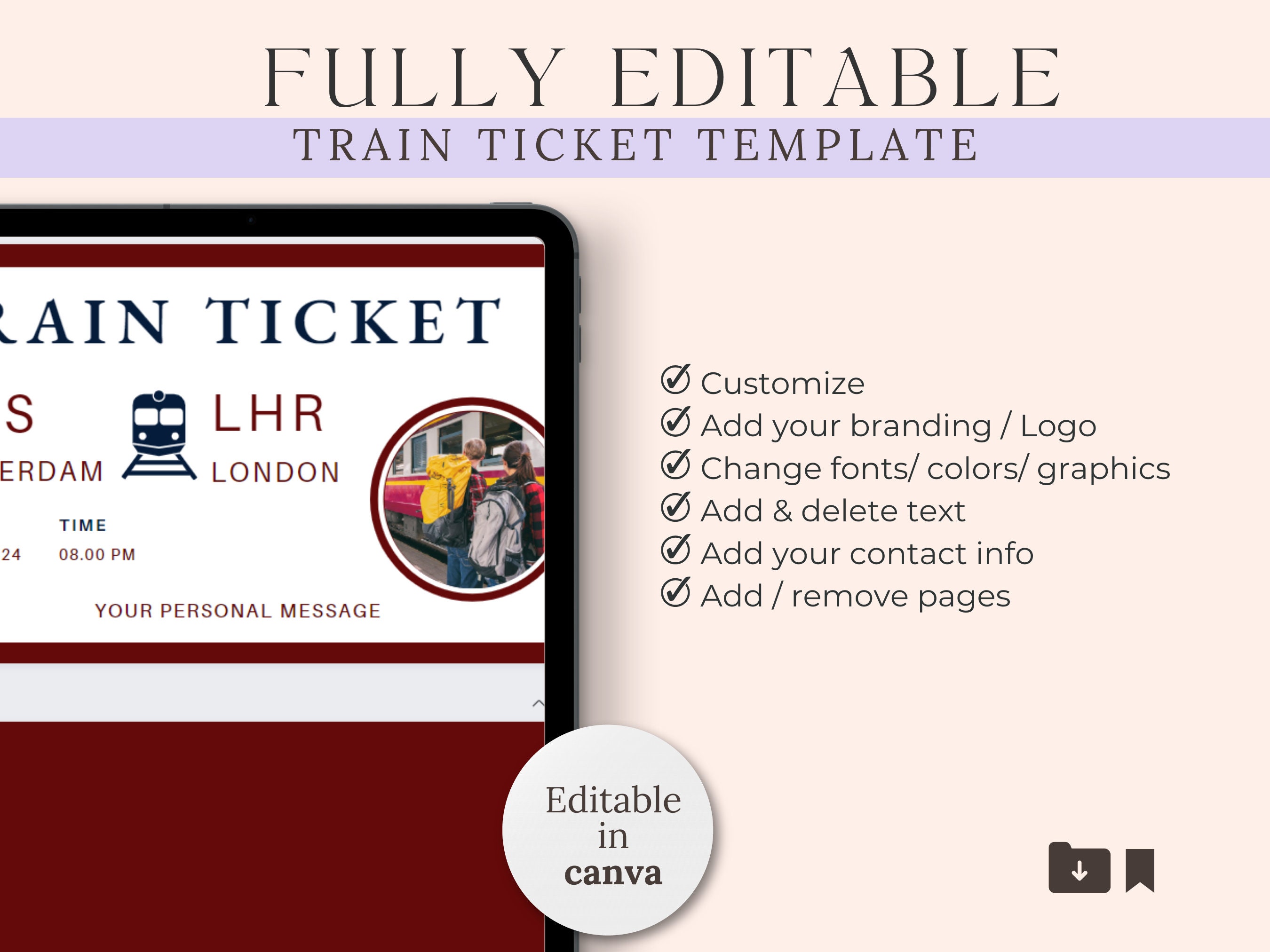 Train Ticket Red | Boarding Pass Train Voucher | Personalise Gift ...