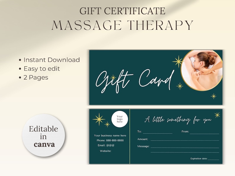 Editable Massage Gift Certificate | Massage Printable Gift Card | Spa ...
