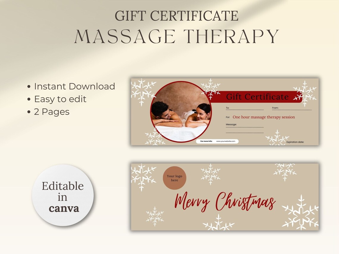 Editable Massage Gift Certificate | Massage Printable Gift Card | Spa ...