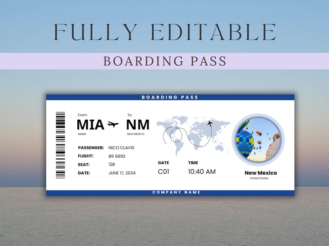Boarding Pass Template | Editable Boarding Pass Gift | Printable ...