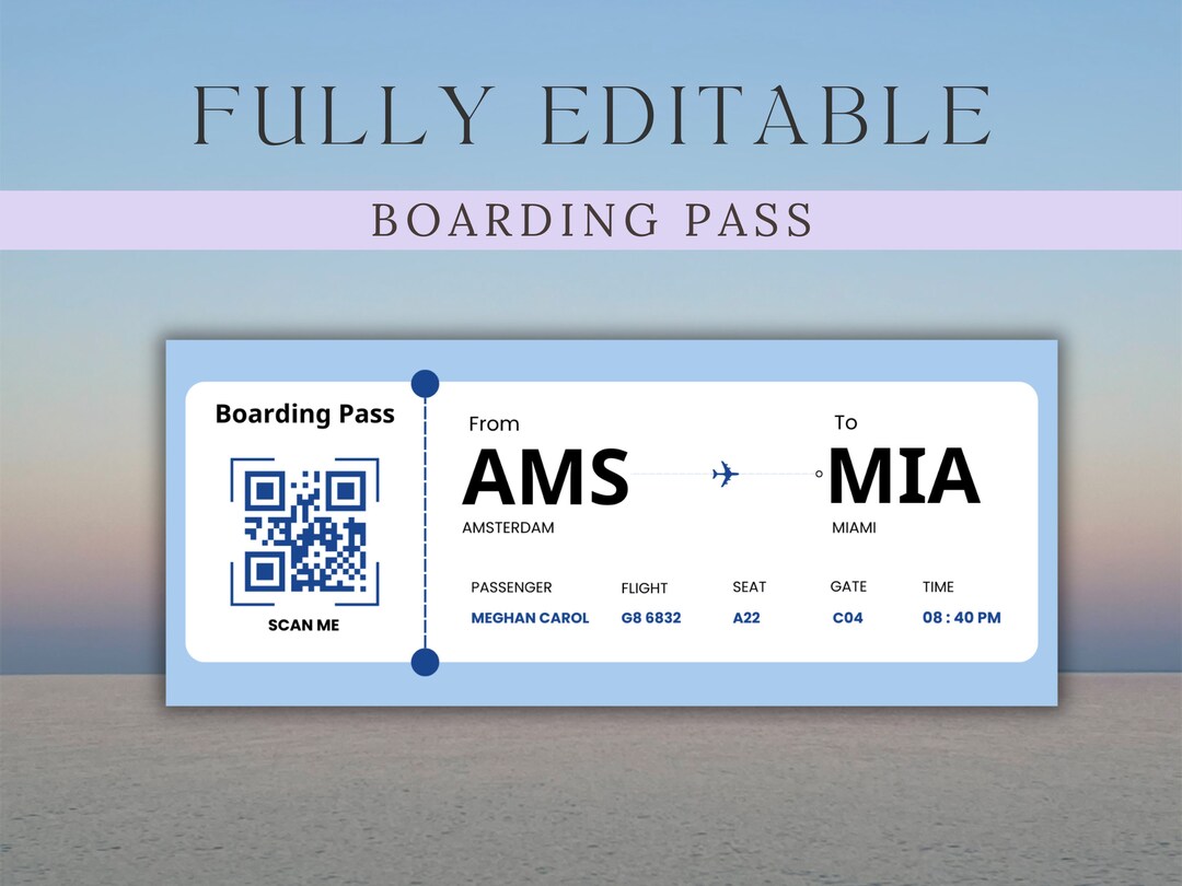 Boarding Pass Template With Editable QR Code | Editable Boarding Pass ...