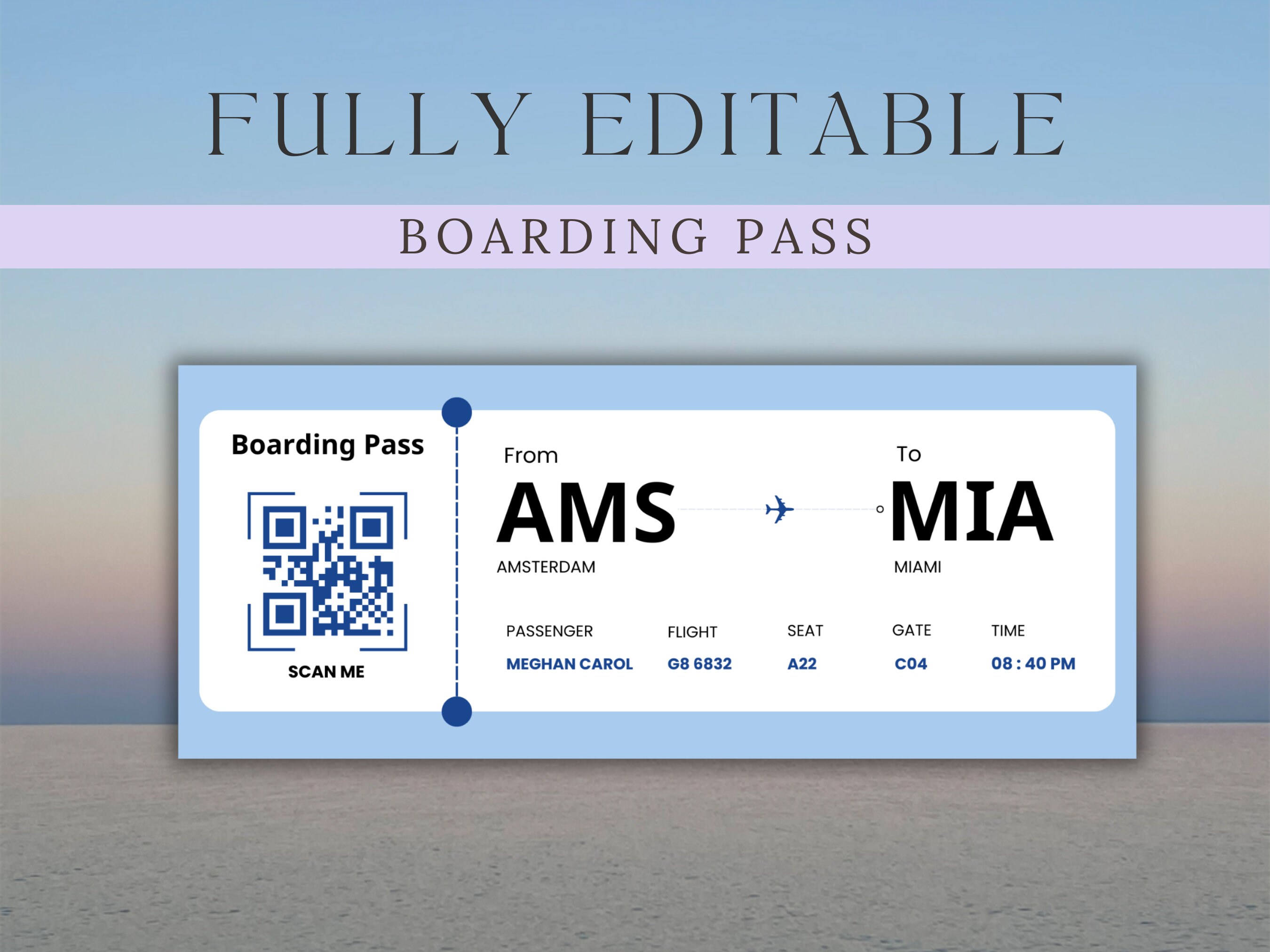 Boarding Pass Template With Editable QR Code Editable Boarding Pass ...