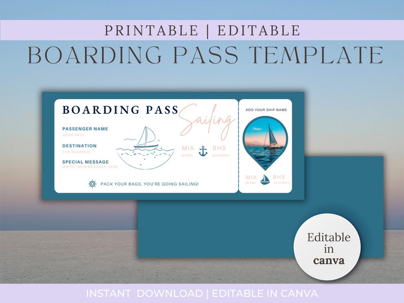 Sailing Boarding Pass Ticket: Surprise Vacation Gift (editable, Digital ...