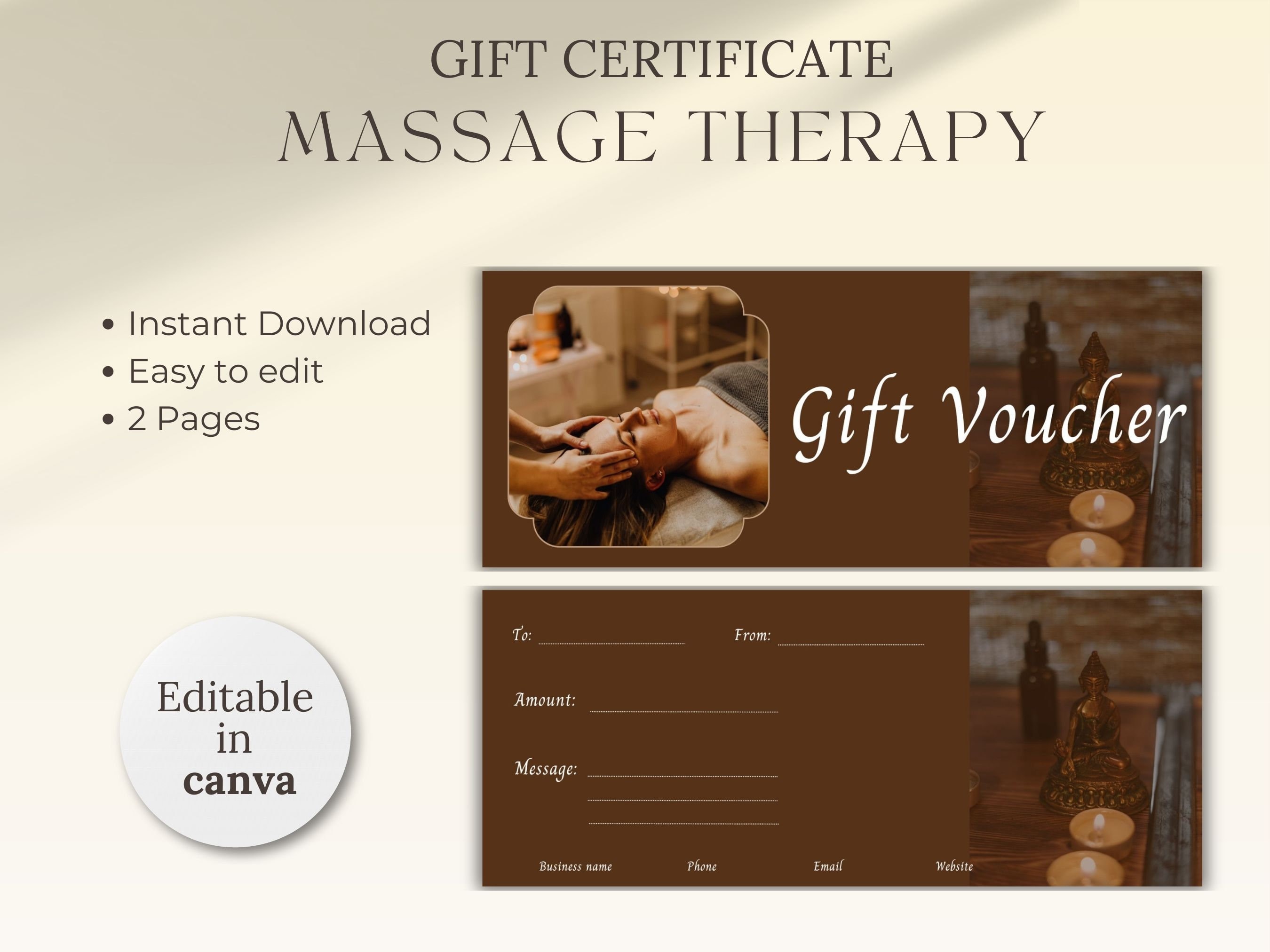 Editable Massage Gift Certificate Template: Spa Gift Voucher (instant ...