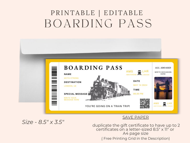 Boarding Pass Train Voucher | Personalise Gift Certificate Template ...
