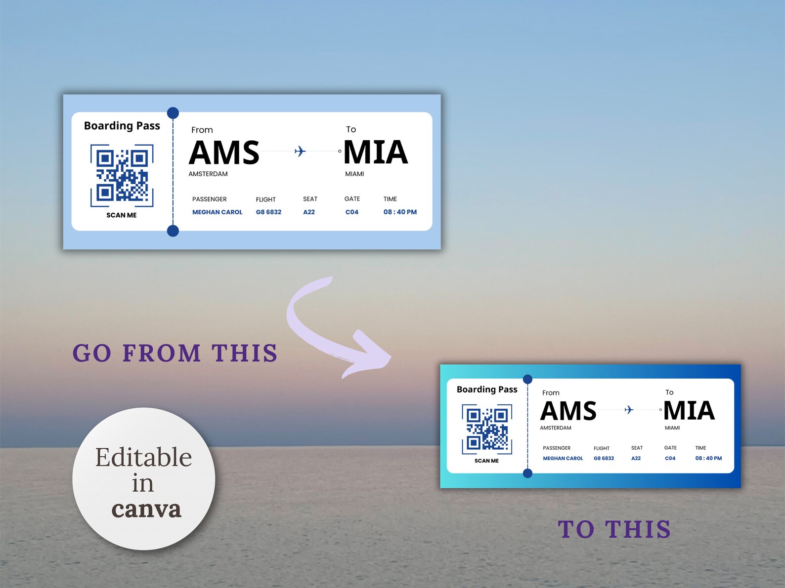 Boarding Pass Template With Editable QR Code Editable Boarding Pass ...