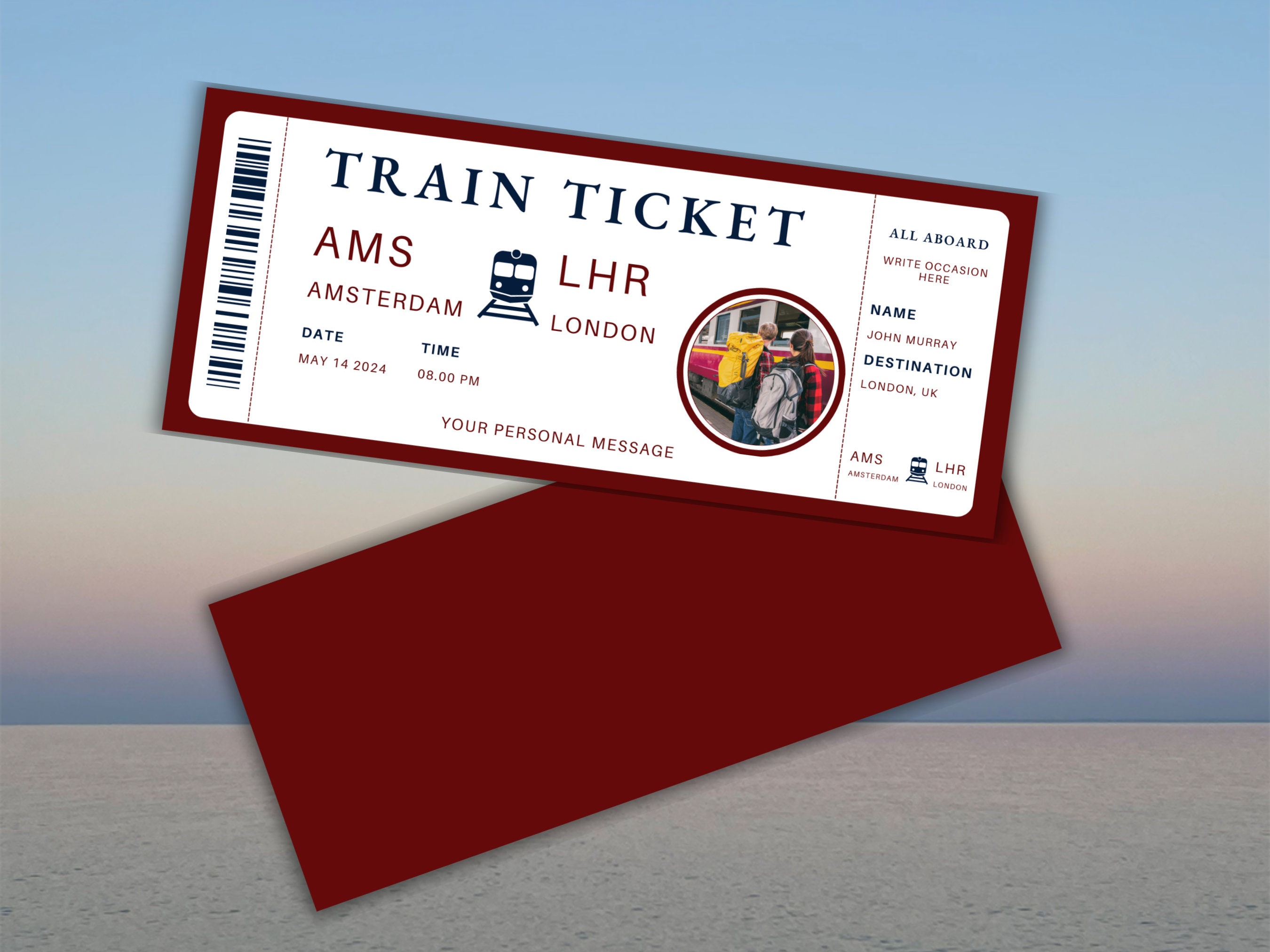 Train Ticket Red | Boarding Pass Train Voucher | Personalise Gift ...