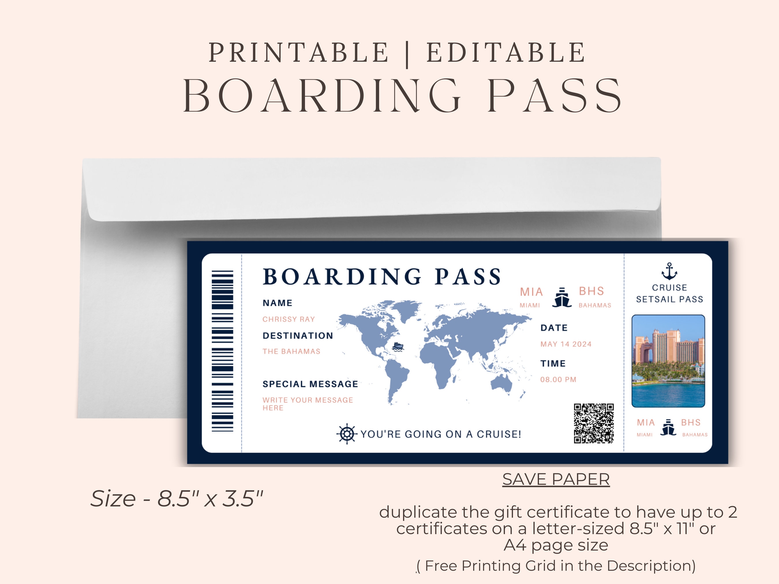Cruise Boarding Pass Editable Template | Cruise Vacation Editable ...