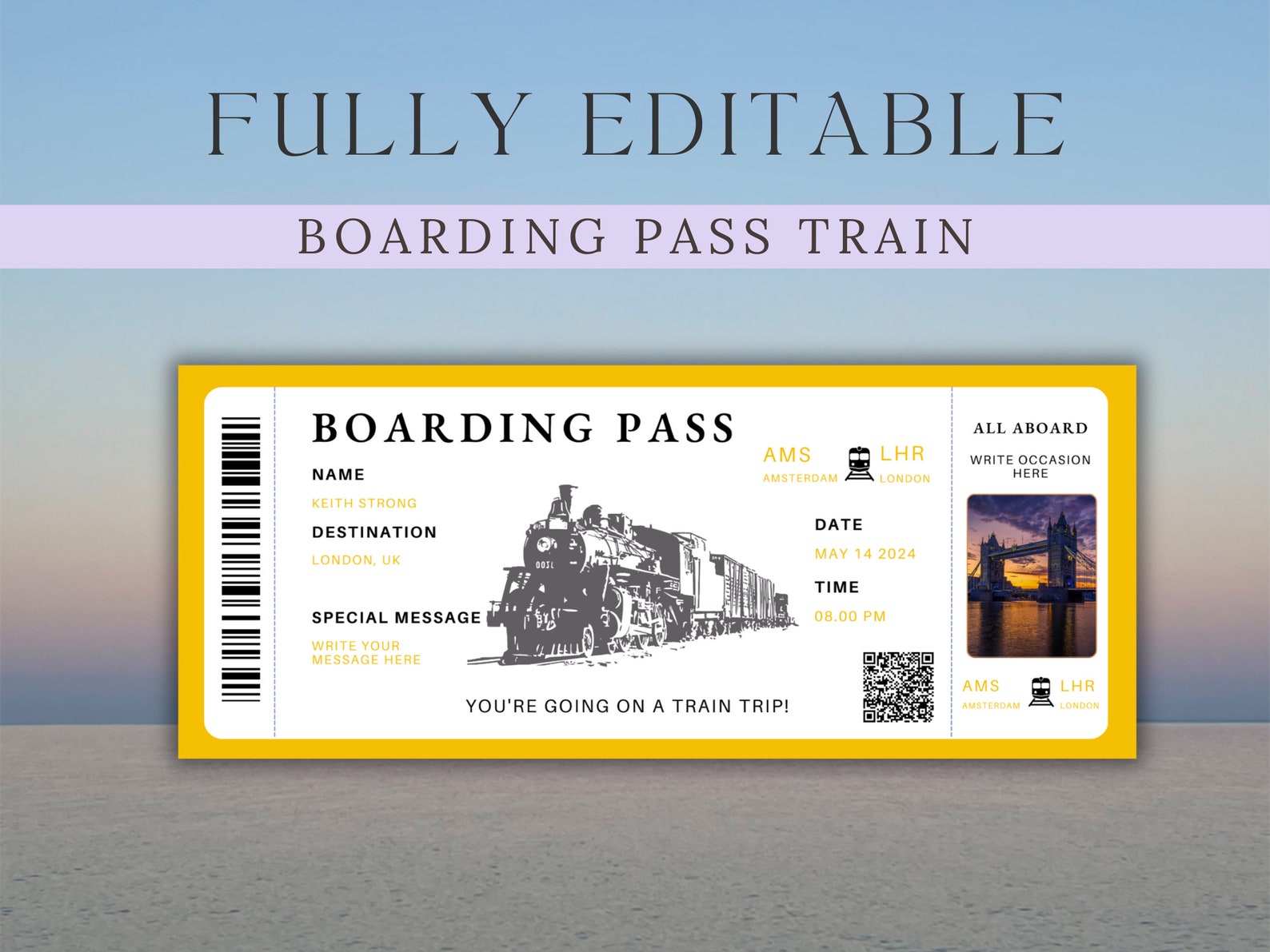 Boarding Pass Train Voucher | Personalise Gift Certificate Template ...