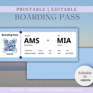 Boarding Pass Template With Editable QR Code | Editable Boarding Pass ...