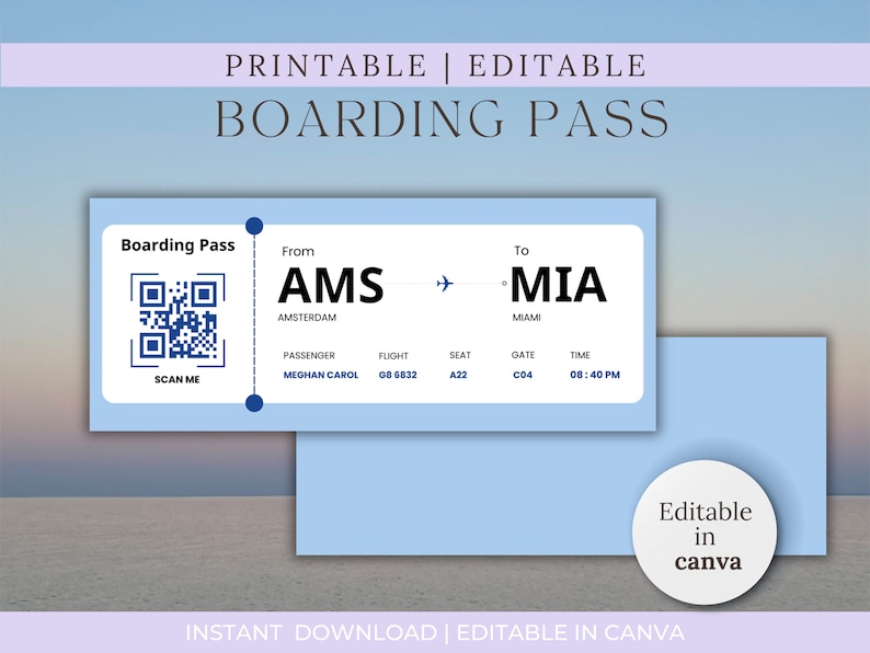 Boarding Pass Template With Editable QR Code | Editable Boarding Pass ...