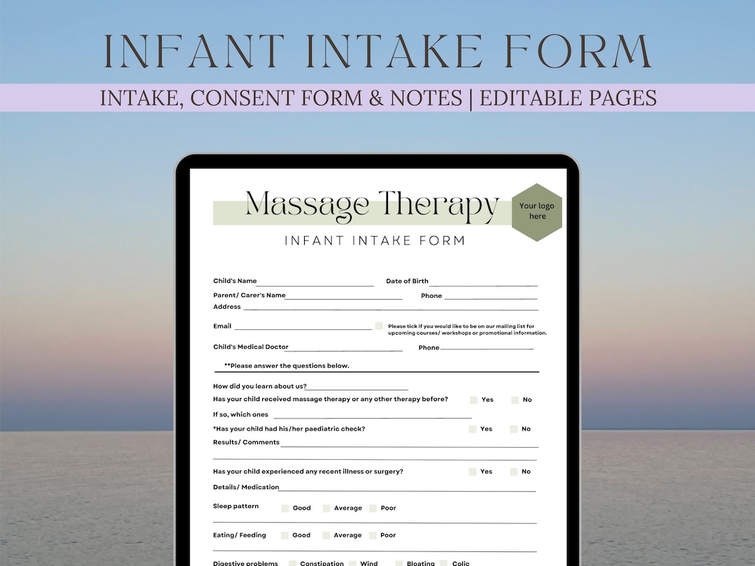 Massage Infant Intake & Consent Forms Editable | Massage Therapist ...