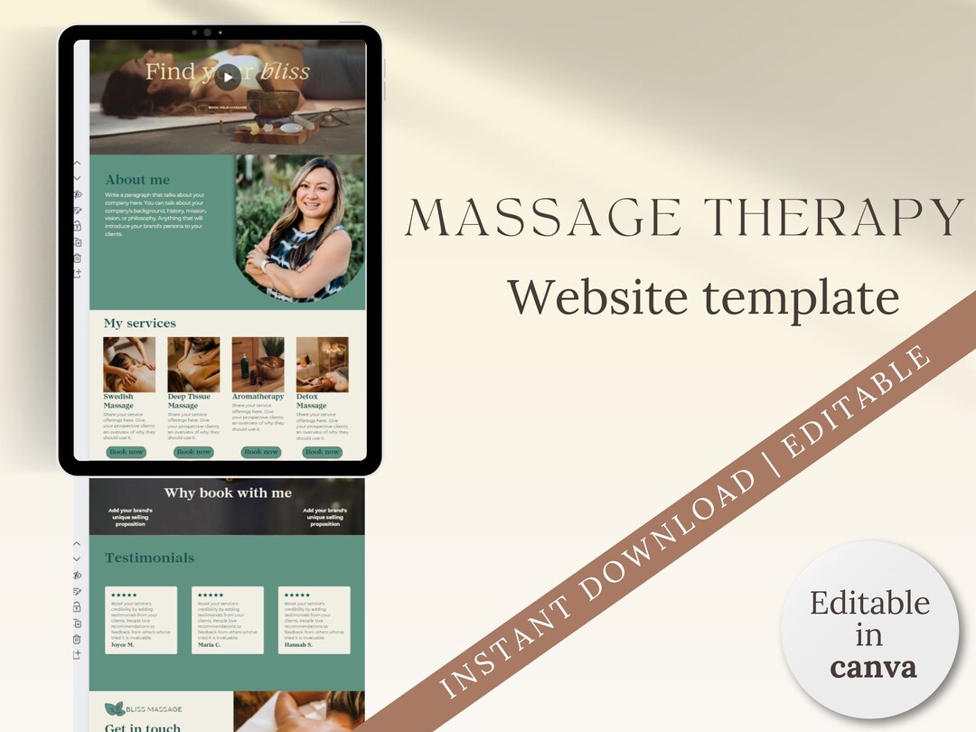 Massage Website Template | Business Website Template | Editable Canva ...