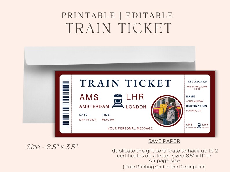 Train Ticket Red | Boarding Pass Train Voucher | Personalise Gift ...