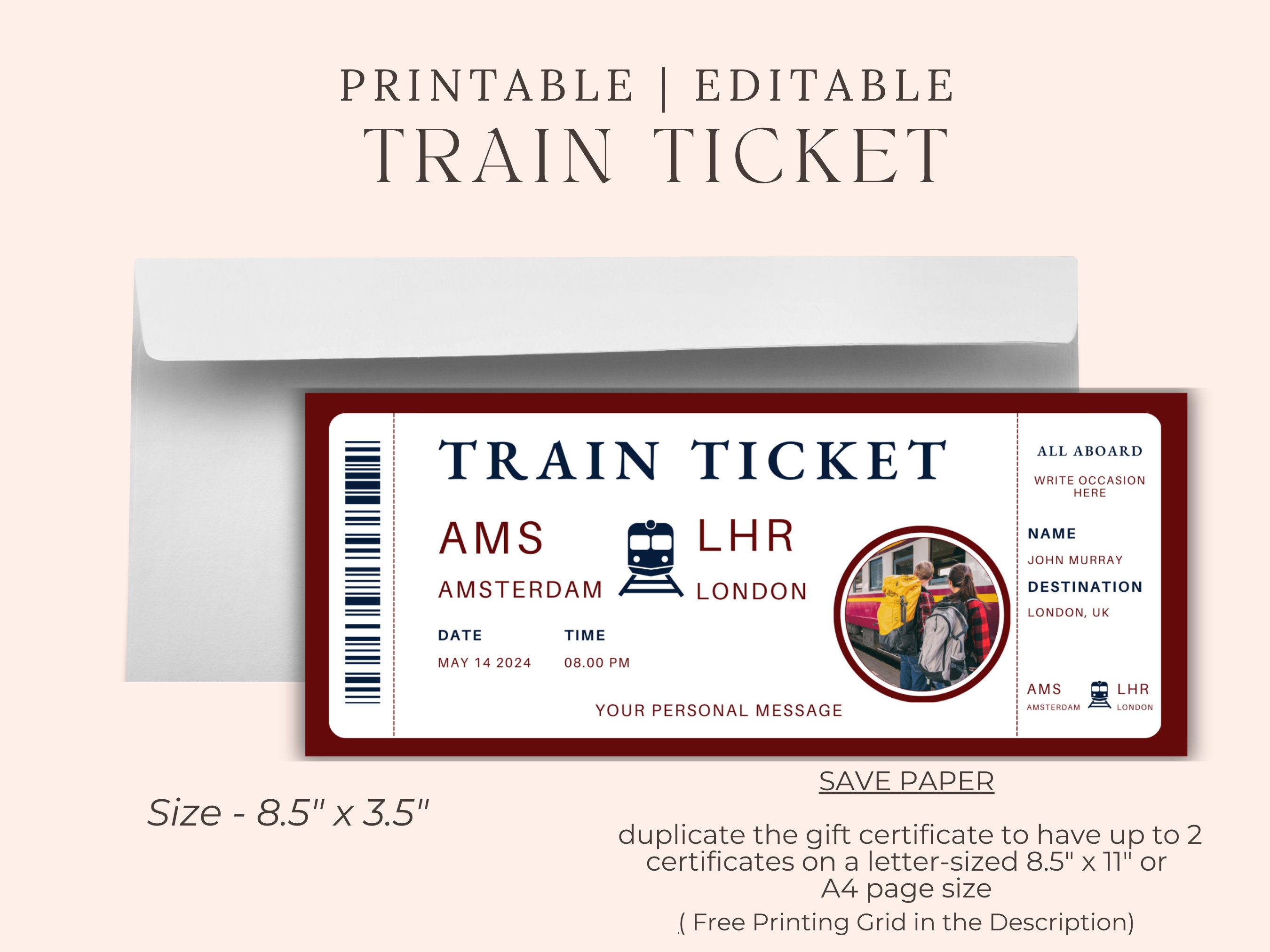Train Ticket Red | Boarding Pass Train Voucher | Personalise Gift ...
