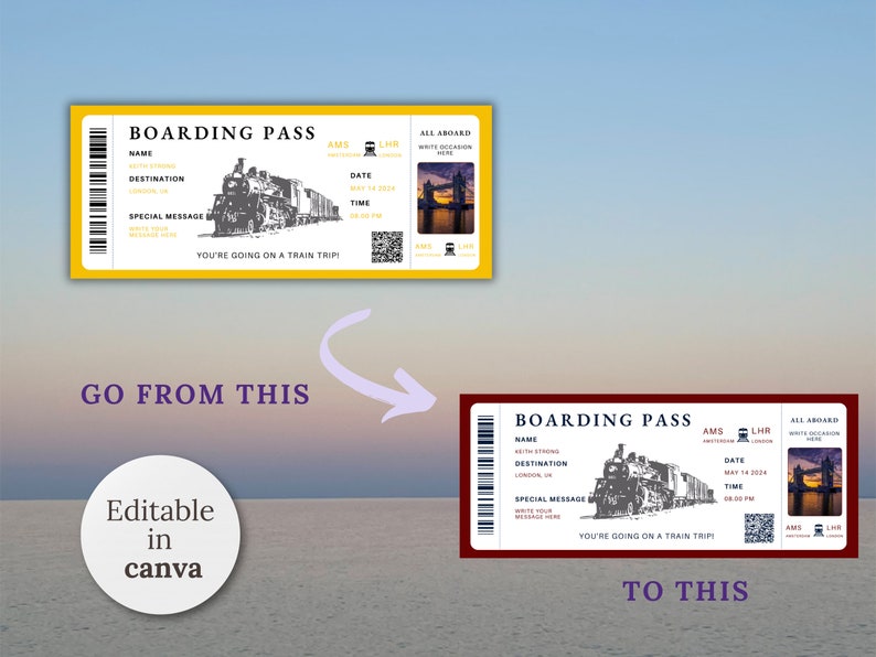 Train Boarding Pass Template: Personalized Travel Gift (digital Download) - Etsy