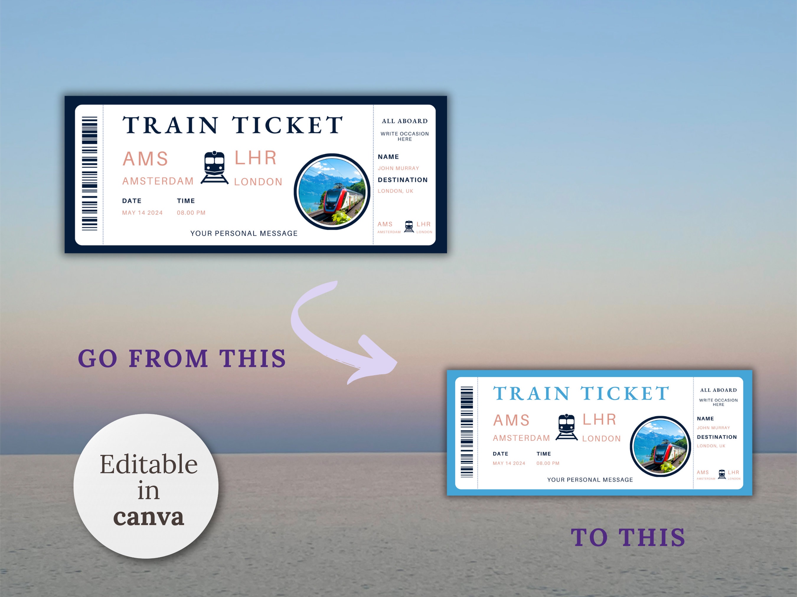 Train Ticket | Boarding Pass Train Voucher | Personalise Gift ...