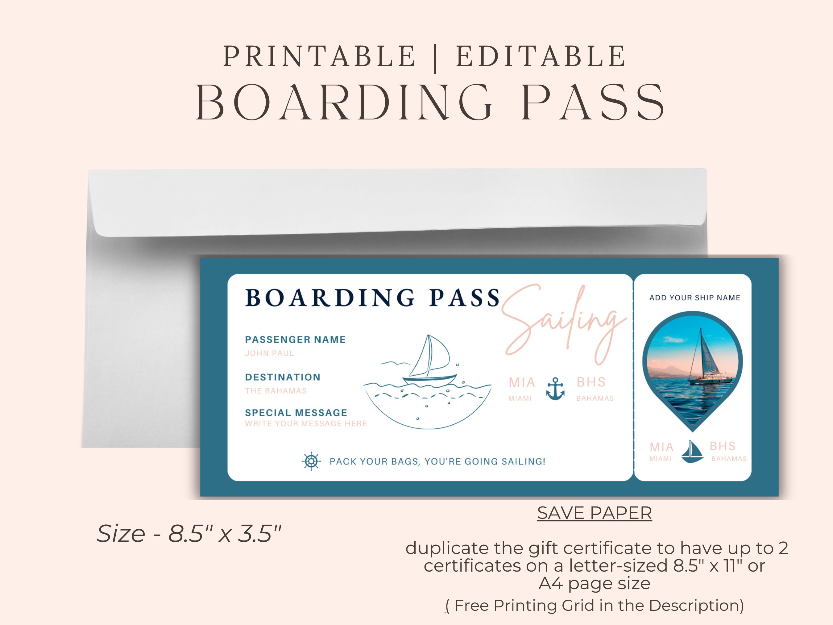 Sailing Boarding Pass Ticket: Surprise Vacation Gift (editable, Digital ...
