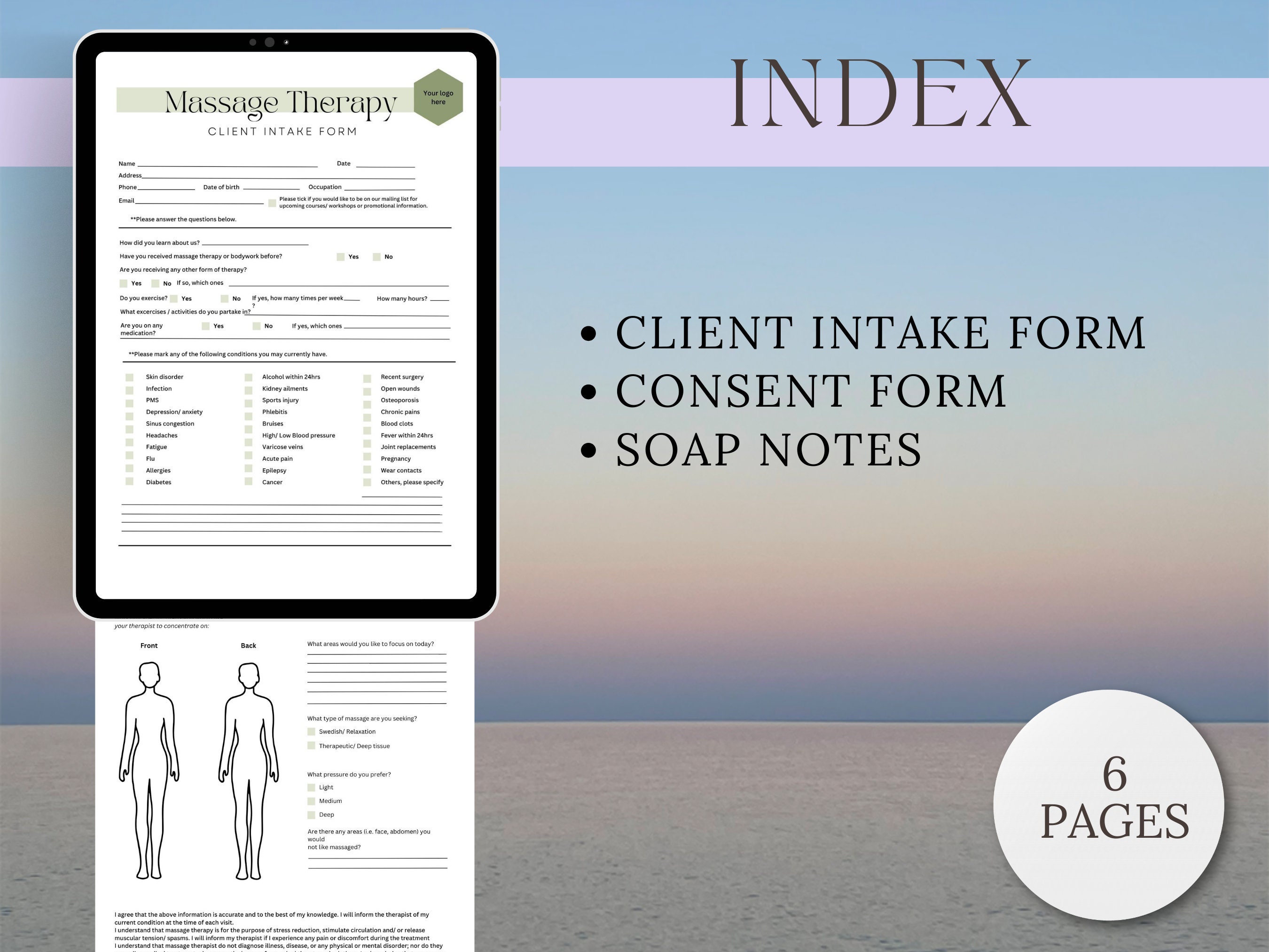 Massage Client Intake Consent Forms And Soap Notes Editable Massage