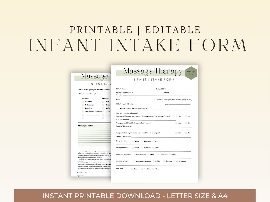 Massage Infant Intake & Consent Forms Editable Massage - Etsy