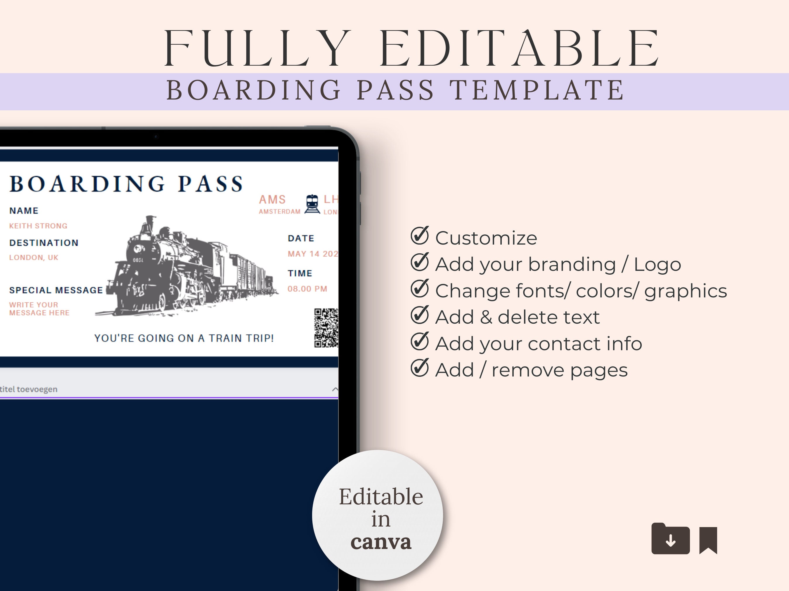 Train Boarding Pass Template: Personalized Travel Gift (digital Download) - Etsy