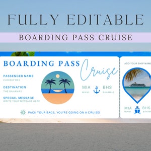 Cruise Boarding Pass Editable Template | Cruise Vacation Editable ...