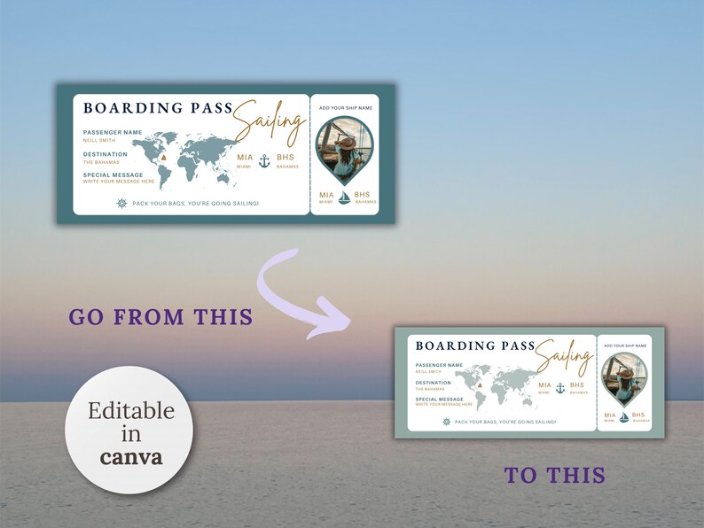 Sailing Boarding Pass Ticket Editable | Surprise Trip Ticket | Sailing ...