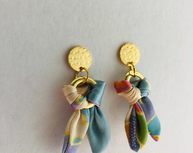 Statement Earrings Handmade in Elegant Liberty Print Silk, Gold Plated Dangle Earrings ...